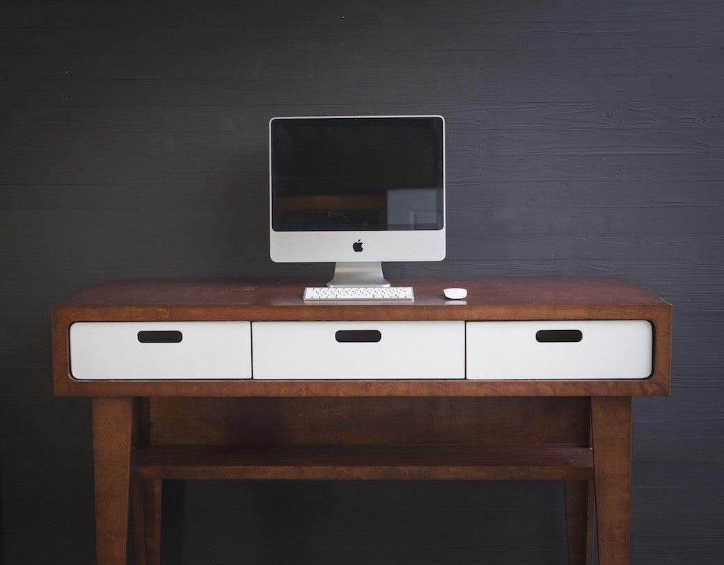 Standing Desk // Fixed Height Standing Desk with Drawers and Wooden Le ...
